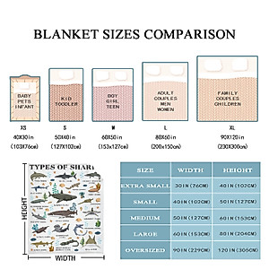 Shark Blanket Shark Gifts for Kids Boys Girls Shark Lovers Types of Sharks Plush Cozy Flannel Cute Animal Educational Throw Sheet 50" X 40" Decor for Couch Daycare Nap Birthday Decorations Bedroom