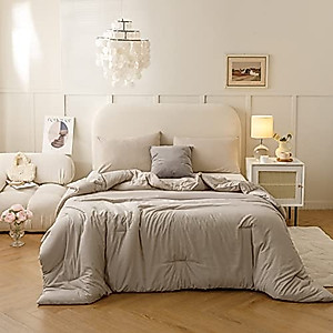 ROSGONIA Oatmeal Comforter Set King- 3pcs (1 Comforter & 2 Pillowcases) for Women and Men- Reversible Soft Warm Lightweight Microfiber Farmhouse Comforter for All Season