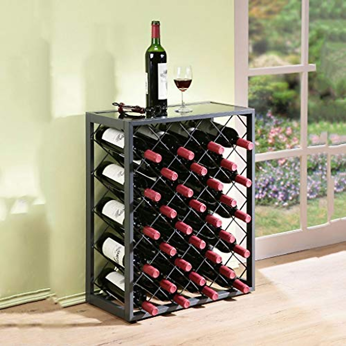 Creative Simplicity 23 Bottle Wood Wine Rack Home Bar Storage Display Shelves Kitchen Decor Modern Wood Wine Racks J1030, PIBM