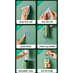 Jaugufiy Rocket Shape Disposable Paper Cup Dispenser Wall Mounted Cup Storage Disposable Cup Holder with Tea Bag Storage Box for Home Office (Green)