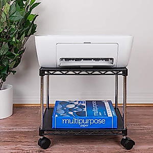 ZBRANDS // Printer Stand Cart Mini, 15" x 10.6", Mobile Fax Stand with Swivel Wheels, Black Finish, 2 Tiers Heavy Duty (Mini)