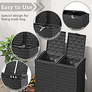 62 Gallon Kitchen Trash Can, Waterproof Garbage Can with Tiered Lid and Drip Tray, Resin Outside Trash Bin for Patio, Backyard, Deck