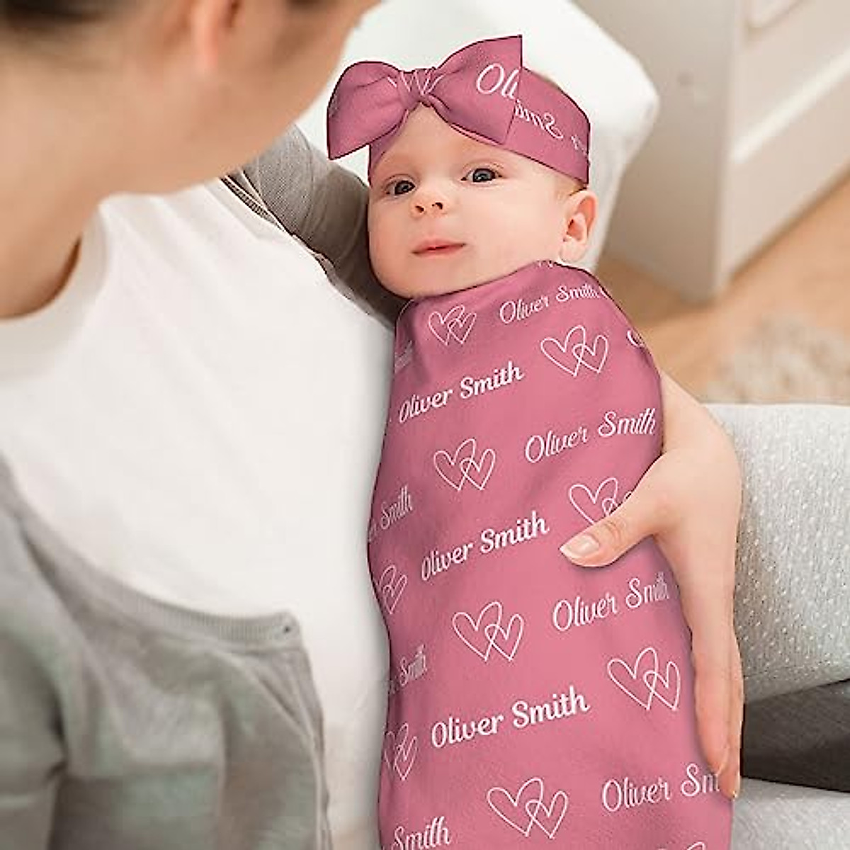 Darabit Personalized Baby Blankets for Baby Girl Boy - Personalized Baby Swaddle Blanket and Hat with Name Custom Blanket Personalized Baby Gifts Custom Newborn Gifts