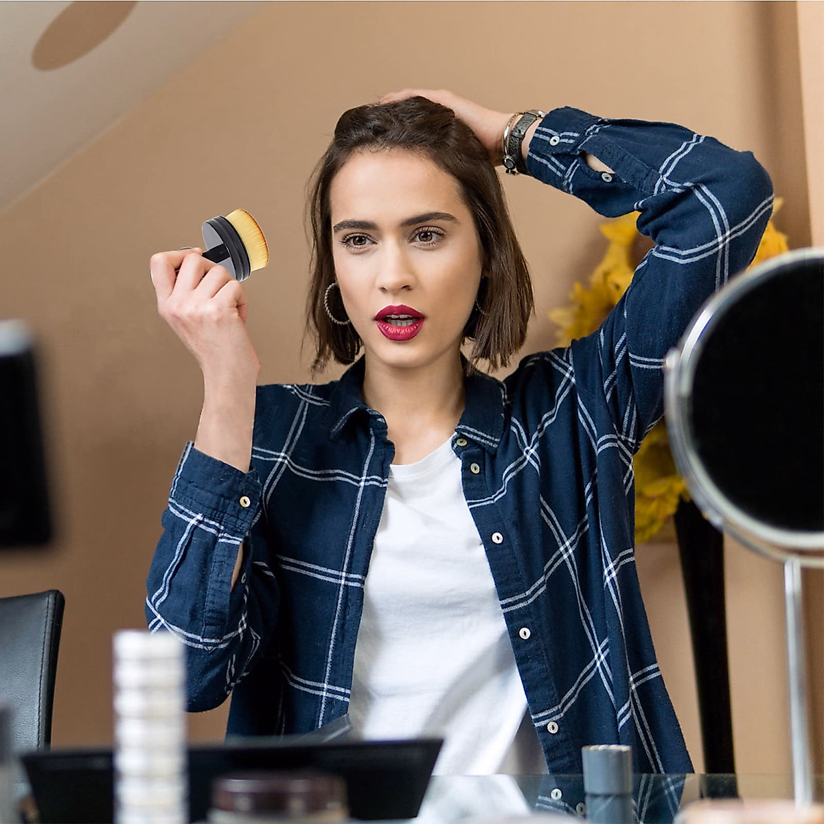 Falliny Makeup Brush, Large Full Coverage Self Tanner Foundation Brushes Travel Kabuki Powder Brush for Face Body, Blending Liquid, Bronzer,Sunscreen,Cream or Flawless Powder Cosmetics