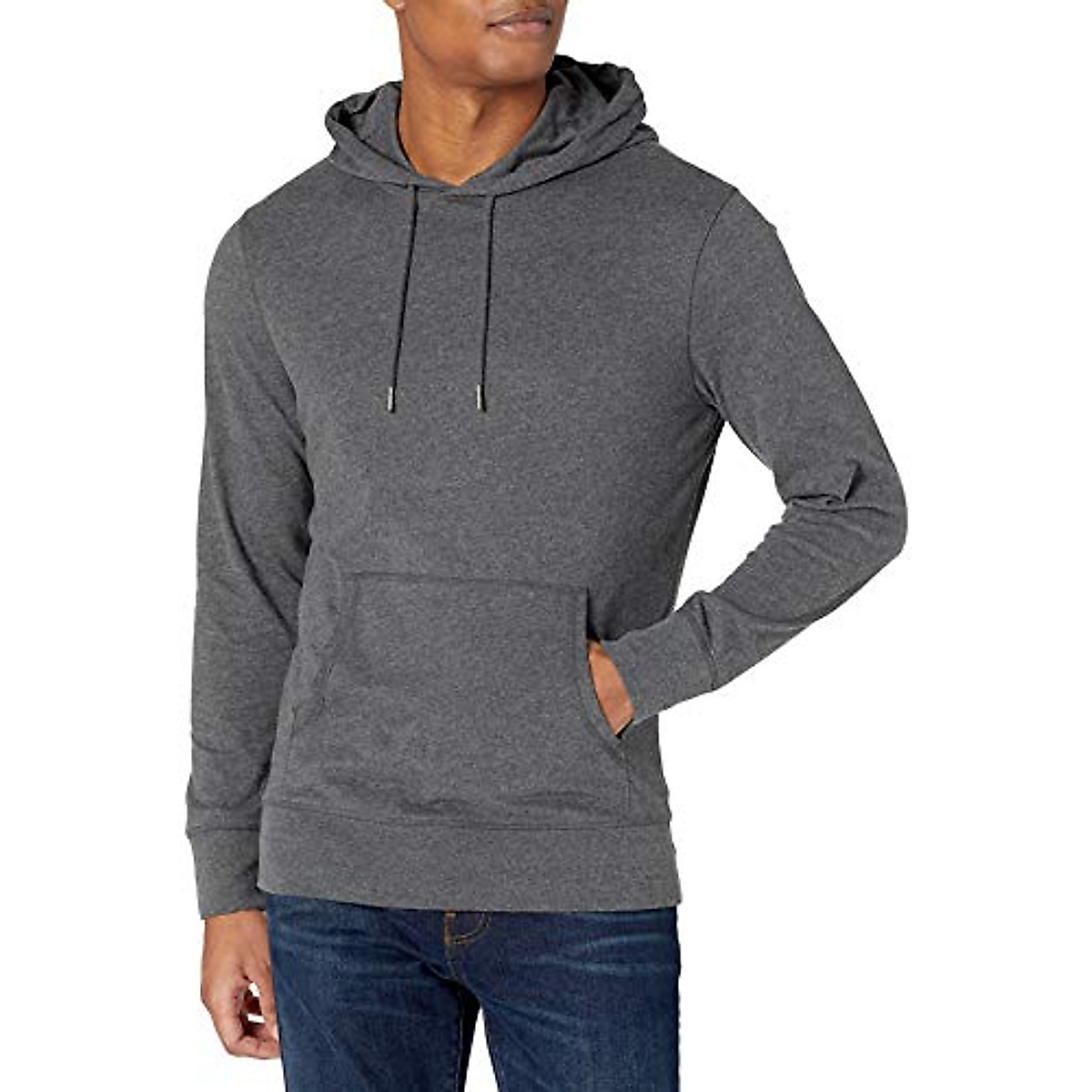 Amazon Essentials Men's Lightweight Jersey Pullover Hoodie, Charcoal Heather, Large