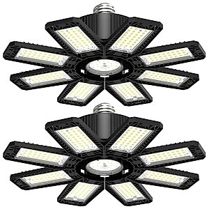 ISKYDRAW LED Garage Light - 2PACK 240W 24000LM Garage Light with 8+1 Adjustable Panel 6500k Garage Light Ceiling LED, Screw in E26/E27 Sockets for Garage, Warehouse, Shop, Basement, Storage Room