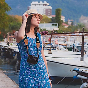 Padwa Lifestyle Pentagram Embroidered Camera Strap - Double Layer Cowhide Ends,2" Cotton Woven Camera Straps, Adjustable Vintage Neck & Shoulder Strap for All DSLR Cameras,Great Gift for Photographers