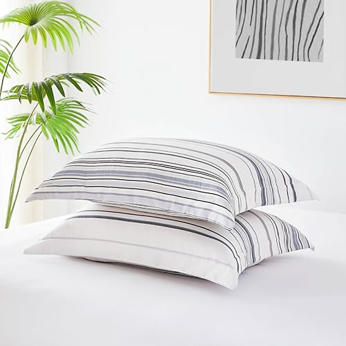 Southshore Fine Living, Inc. 3-Piece King Size Comforter Set, Down Alternative Grey Striped Comforter with Matching Shams, Coverlet Bedspread for California/King Bed, Coastal Stripes Grey