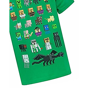 Minecraft T-Shirt Boys Kids Sprites Green Characters Short Sleeve Game Top 9-10 Years