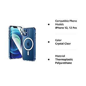 TAURI 5-in-1 Magnetic for iPhone 12 Case for iPhone 12 Pro Case [Designed for Magsafe], with 2 Screen Protector +2 Camera Lens Protector [Not-Yellowing] Case for iPhone 12/12 Pro, Clear