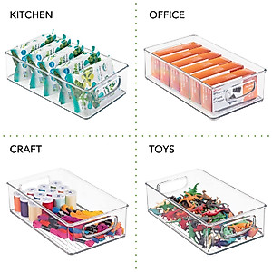 mDesign Small Plastic Kitchen Storage Container Bin with Handles - Organization in Pantry, Refrigerator or Freezer - Food Organizer for Fruit, Yogurt, Squeeze Pouches, Ligne Collection, 2 Pack, Clear