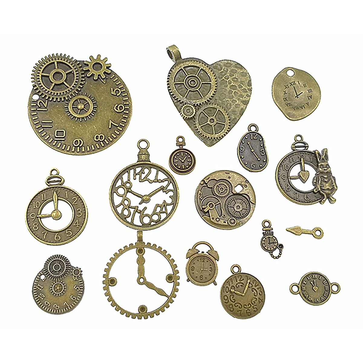 Kinteshun Clocks and Watches Dial Face Movement Charm Alloy Multistyle Steampunk Pendant Charm Connector for DIY Jewelry Making Accessaries(100 grams) (Bronze)