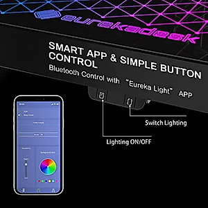 EUREKA ERGONOMIC RGB LED Gaming Desk, Music Sync Lights Up Tempered Glass Desktop, 43" GTG I43 Home Office Computer Table W Controller Rack 4 USB Charging Ports, APP Control