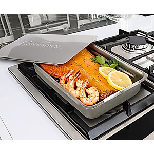 Camerons Large Stovetop Smoker - Stainless Steel Smoking Box w/Hickory and Oak Wood Chips & Recipe Guide- Works On Indoor Stovetop or Outdoor BBQ Grill -Great Fathers Day Gift & Grilling Gift for Men