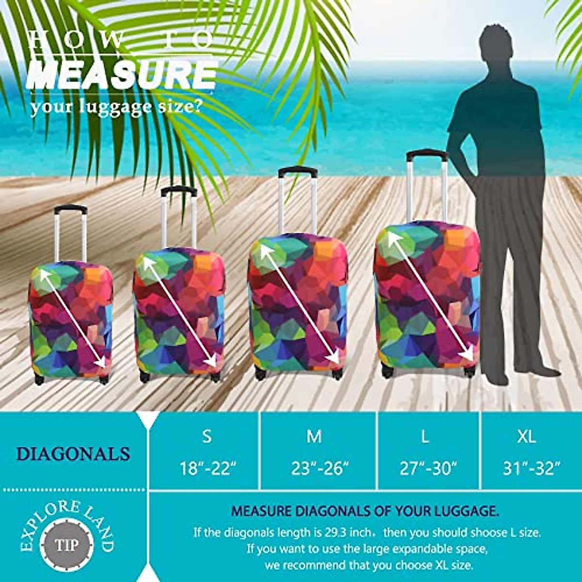 Explore Land Travel Luggage Cover Suitcase Protector Fits 18-32 Inch Luggage (Geometry, S(18-22 inch Luggage))