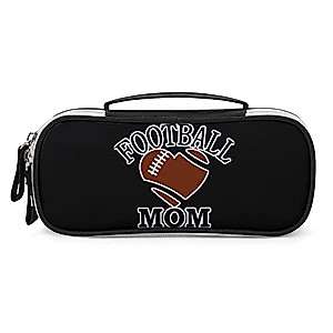 Rugby Football Mom PU Leather Pencil Pen Case Organizer Travel Makeup Handbag Portable Stationery Bag