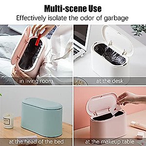 SHAIDOJIO Mini Trash Can, Desktop Wastebasket with Lid, Removable Small Garbage Can, Pop Up Tiny Countertop Trash Bin for Desk Office, Bedroom, Bathroom, Vanity, Coffee Bar Tabletop (Light Blue)