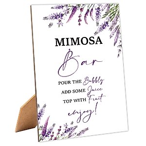 Lavender Purple Bridal Shower Mimosa Bar Sign, Table Decor Bridal Shower Sign, Pack of 1 Wooden Tabletop Sign with Stand, Bridal Shower Decorations, Wedding Shower Supplies - XG06