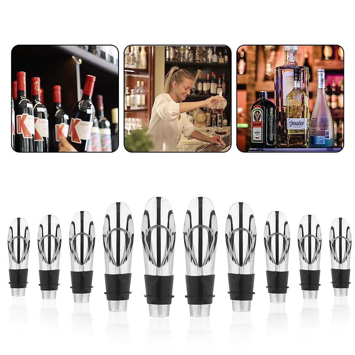 CM Pack of 10 Wine Pourer and Stopper Set Wine Pourer Spouts Stainless Steel Stopping Pour Spout for Wine Beverage Beer Liquid Dispenser