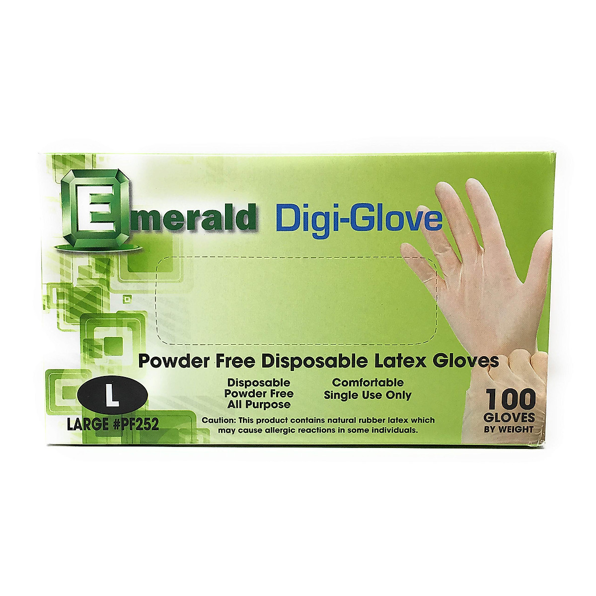 Emerald Digi-Gloves, Powder Free Disposable Latex Gloves (Large)