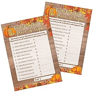 DISTINCTIVS Rustic Fall Little Pumpkin Baby Shower Price is Right Game Cards - 20 Count