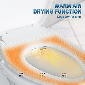 Electric Bidet Smart Toilet Seats with Istant Warm Water, Air Dryer, Nightlight, Remote Control, ELONGATED and Cotton White
