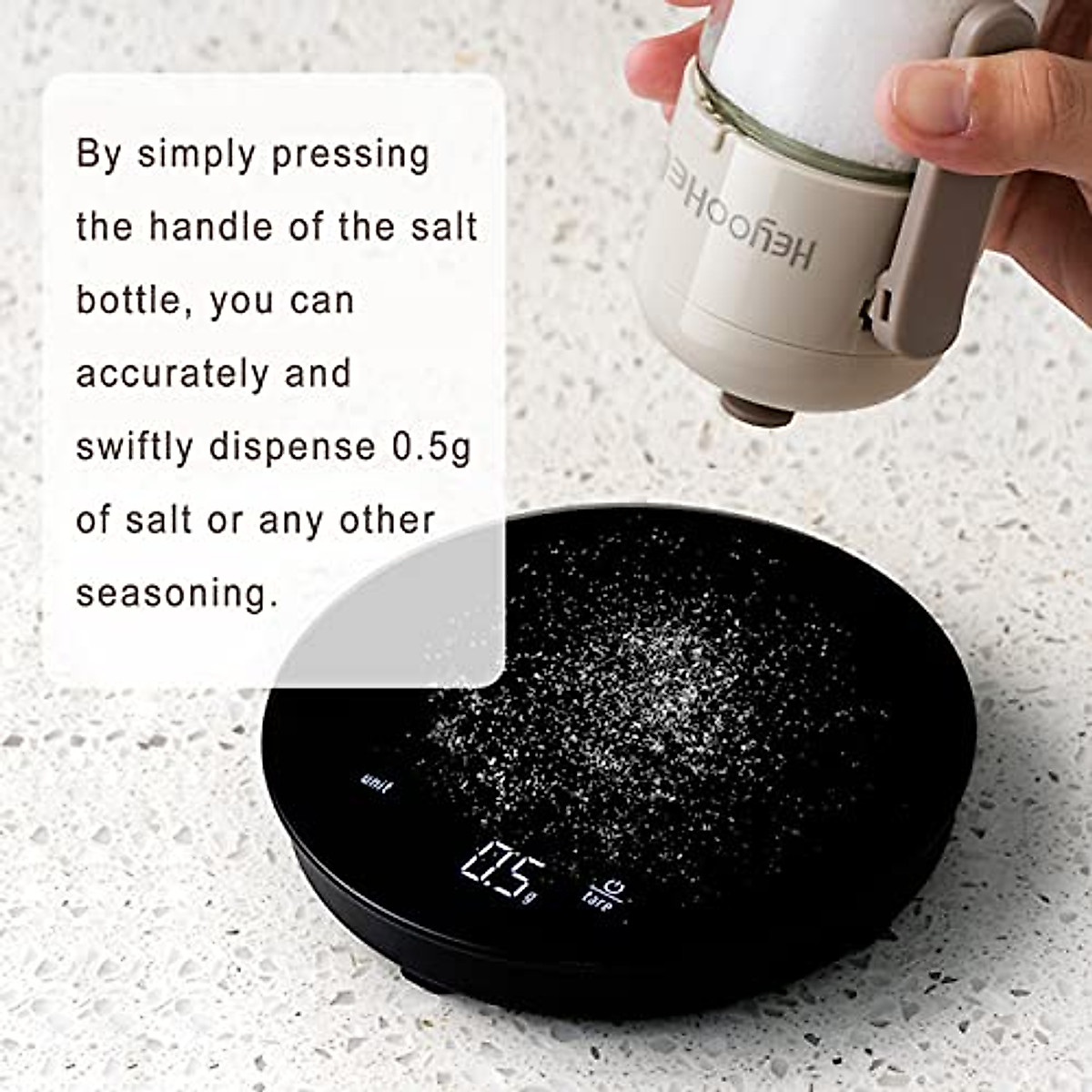 HeyooHeloo Precision Salt Dispenser with Moisture-Proof Glass Seasoning Jar,Perfect for Salt, Spice, Pepper (M)