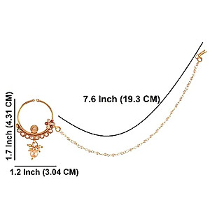 Efulgenz Indian Jewelry Kundan Crystal Nose Ring Hoop Pin Stud Fake Septum Ring with Chain Nose to Ear Chain Non Piercing Body Jewelry