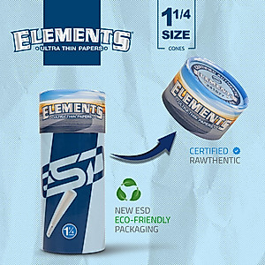Elements Ultra Thin Rolling Paper Cones 1 1/4 | 100 Pack | Pre Rolled with Tips and Packing Tubes Included