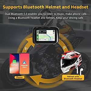 5 Inch Portable Touchscreen for Motorcycle, Waterproof Touch Screen Wireless CarPlay&Android Auto,GPS Navigation via CarPlay/Android Auto for Motorbike