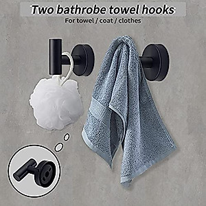 6-Piece Matte Black Bathroom Hardware Set Black Towel Bar Set, Stainless Steel Towel Racks for Bathroom, 16" Black Hand Towel Bar + Toilet Paper Holder + 4 Towel Hook Bathroom Hardware Accessories Set