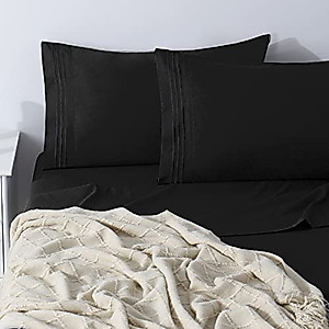 CozyLux Pillow Cases Queen Set of 2 Luxury 1800 Series Double Brushed Microfiber Bed Pillow Cases Embroidered 2 Pack 20x30 inches, Black Pillow Covers with Envelope Closure