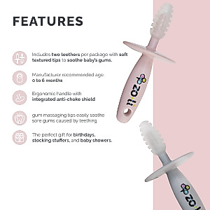 ZoLi Chubby Gummy teether | 2 Pack Baby Teething Relief - Blush/Grey, BPA Free Teething Stick - Teething Toy