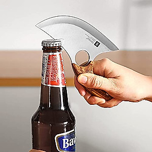 TIVOLI Ulu Small Meat Knife 5-inch Handmade Alaskan Rocker Knife With Sheath Full Tang Kitchen Utility Knife Portable Outdoor Camping Knife with Bottle Opener for BBQ Fishing Hiking