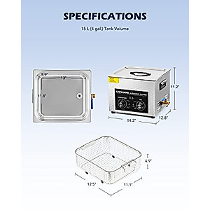 CREWORKS Ultrasonic Cleaner with Heater and Timer, 360W Professional Ultrasonic Cleaning Machine, 4 gal Stainless Steel Sonic Cavitation Machine with Knobs for Cleaning Jewelry Watch Glasses