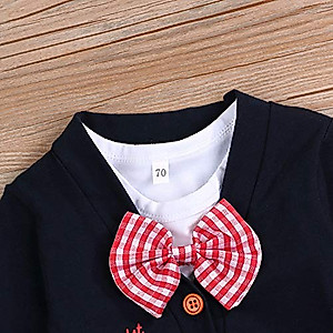 Baby Boys My First Valentine's Day Outfit Infant Boy Bow Tie Bodysuit Romper + Heart Pants Clothes 3Pcs Sets (Navy Blue, 3-6 Months)