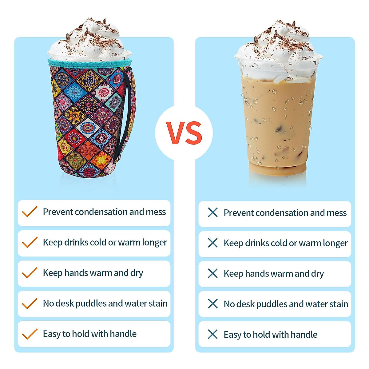 AJLTPA Iced Coffee Sleeve Insulator Sleeves for Cold Drinks Beverages, 3 Pack Reusable Neoprene Cup Sleeve with Handle for 16-32oz Coffee cups（Black Sunflower）