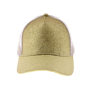 Anna-Kaci Womens Baseball Cap Glitter Ponytail Hat High Messy Bun Ponycap Trucker Dad Hat, Gold
