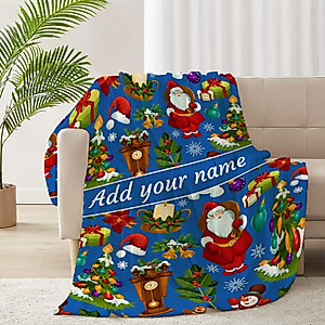 Custom Christmas Blanket Personalized Custom Name Christmas Throw Blanket Soft Cozy Flannel Blanket—Medium 60"x50" (Twin) Teen