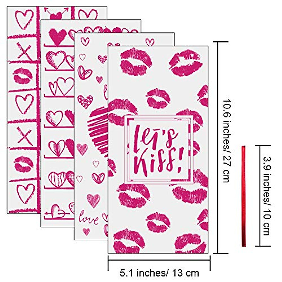 Aneco 100 Pack Valentine's Cellophane Bags 4 Styles Valentine Candy Cookie Bags Plastic Valentine's Gift Bags Cellophane Bags with Twist Ties for Valentine's Party Favor Supplies