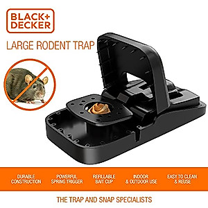BLACK+DECKER Rat Trap Outdoor & Rat Traps Indoor – Mouse Traps Indoor for Home Instantly Kill Squirrel & Chipmunk Trap- Rodent Snap Trap, Touch Free & Reusable Pest Control, 4 Pack