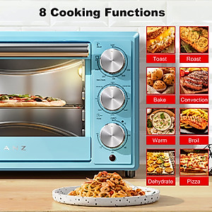 Galanz Large 6-Slice True Convection Toaster Oven, 8-in-1 Combo Bake, Toast, Roast, Broil, 12” Pizza, Dehydrator with Keep Warm Setting, Retro Blue