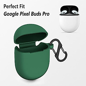 Geiomoo Silicone Case Compatible with Google Pixel Buds Pro, Protective Cover with Carabiner (Emerald Green)