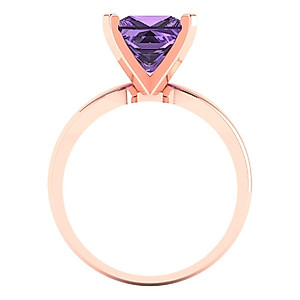 Clara Pucci 2.5ct Princess Cut Solitaire Simulated Alexandrite Engagement Wedding Bridal Wedding Anniversary Ring in 14k Rose Gold 7.75
