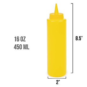 Ketchup and Mustard Squeeze Bottle Combo Pack | 2-pack 16-oz Red & Yellow Plastic Kitchen Table Condiment Squirt Dispensers | Restaurant Supplies for Food Truck, Grilling, Dressing, BBQ Sauce, Crafts