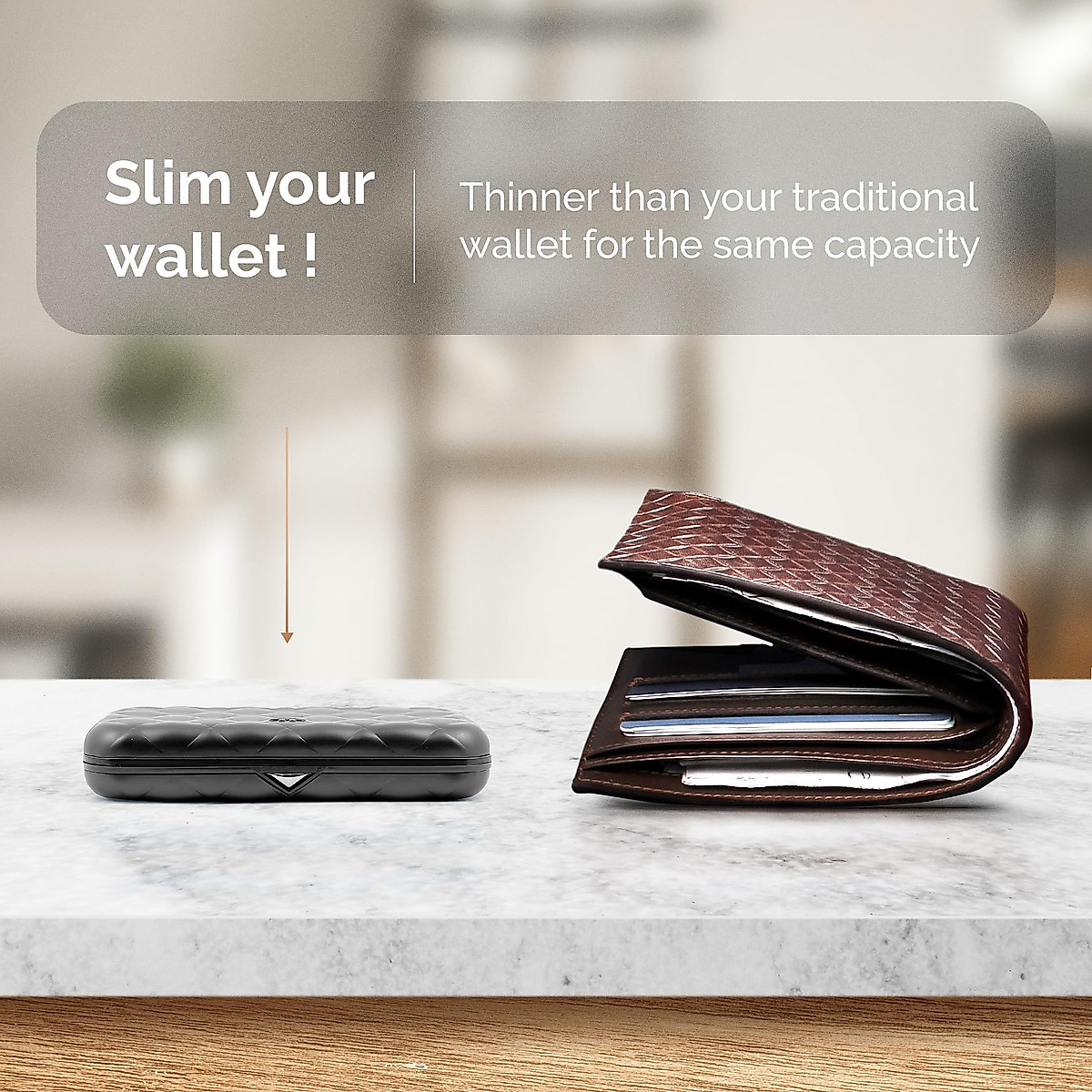 ÖGON -DESIGNS- Lady Case Aluminum Wallet - Women - RFID Blocking Card Holder - Up to 10 Cards and Banknotes - Black