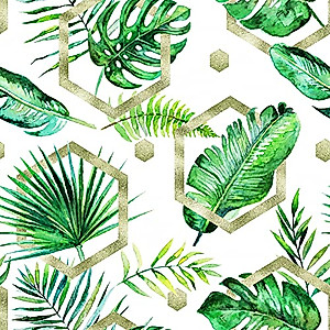 STICKEEP Tropical Wallpaper Peel and Stick Modern Green Palm Leaf Wall Paper Self Adhesive Botanical Floral Peel and Stick Wallpaper for Bedroom Walls Bathroom Living Room Cabinets 24" x 118"