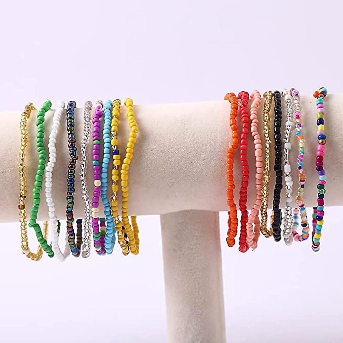 17Pcs Elastic Beaded Handmade Bracelets Bohemian Stackable Beaded Stretch Bracelets Colorful Boho Beach Anket Bracelet Set Rainbow Handmade Seed Beach Bracelet Summer Jewelry for Women Girl
