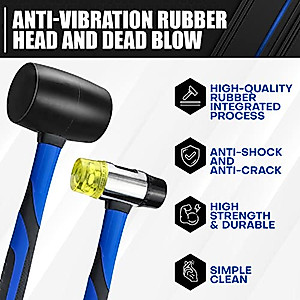 C&T 2-Piece Hammer Set,Black Rubber Mallet Hammer, Double-Faced Soft Hammer With Fiberglass Handle,Rubber Mallet Set