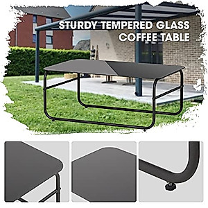 May in Color Metal Patio Furniture Set 4-Piece Wide Seating Conversation Sets Outdoor Sectional Sofa, Loveseat, Chair, Glass Coffee Table,8 Cushions, Comfortable, Easy Assemble, Dark Grey-1